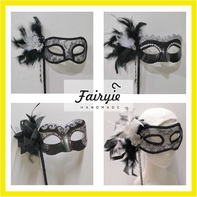 ⚡READY STOCK⚡ Black Silver Masquerade Party Mask Halloween Stick Party ...