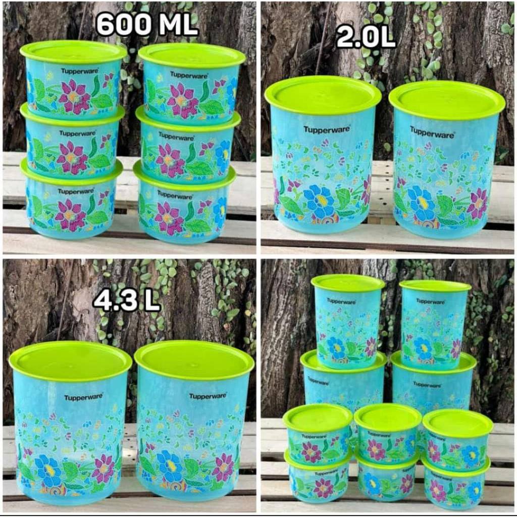 Tupperware Batik One Touch Topper Small Royale Blue Canister Food box One Touch airtight liquid ...