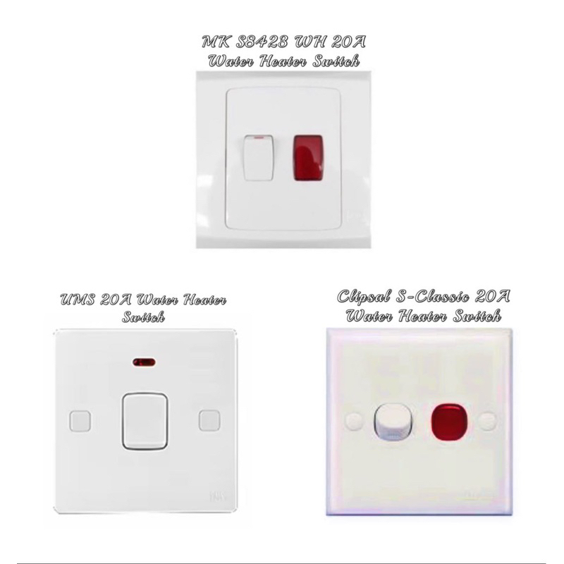 MK S8423 WH 20A Water Heater Switch / UMS 20A Water Heater Switch / Clipsal S-Classic 20A Water ...