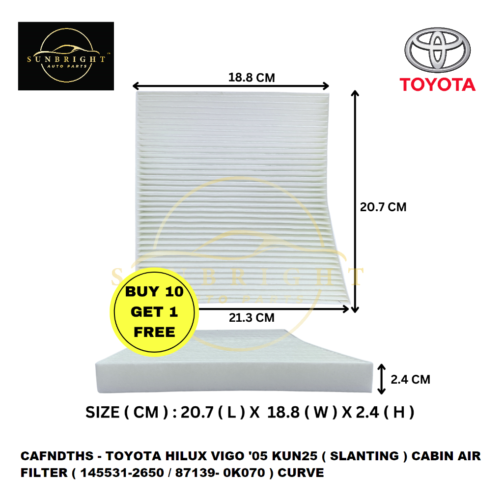 TOYOTA HILUX VIGO '05 KUN25 ( SLANTING ) CABIN AIR FILTER ( 145531-2650 ...