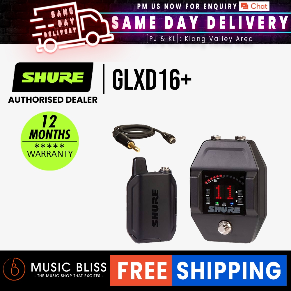 Shure GLXD16+ Digital Wireless Guitar Pedal System with WA305 Guitar Cable | Shopee Malaysia