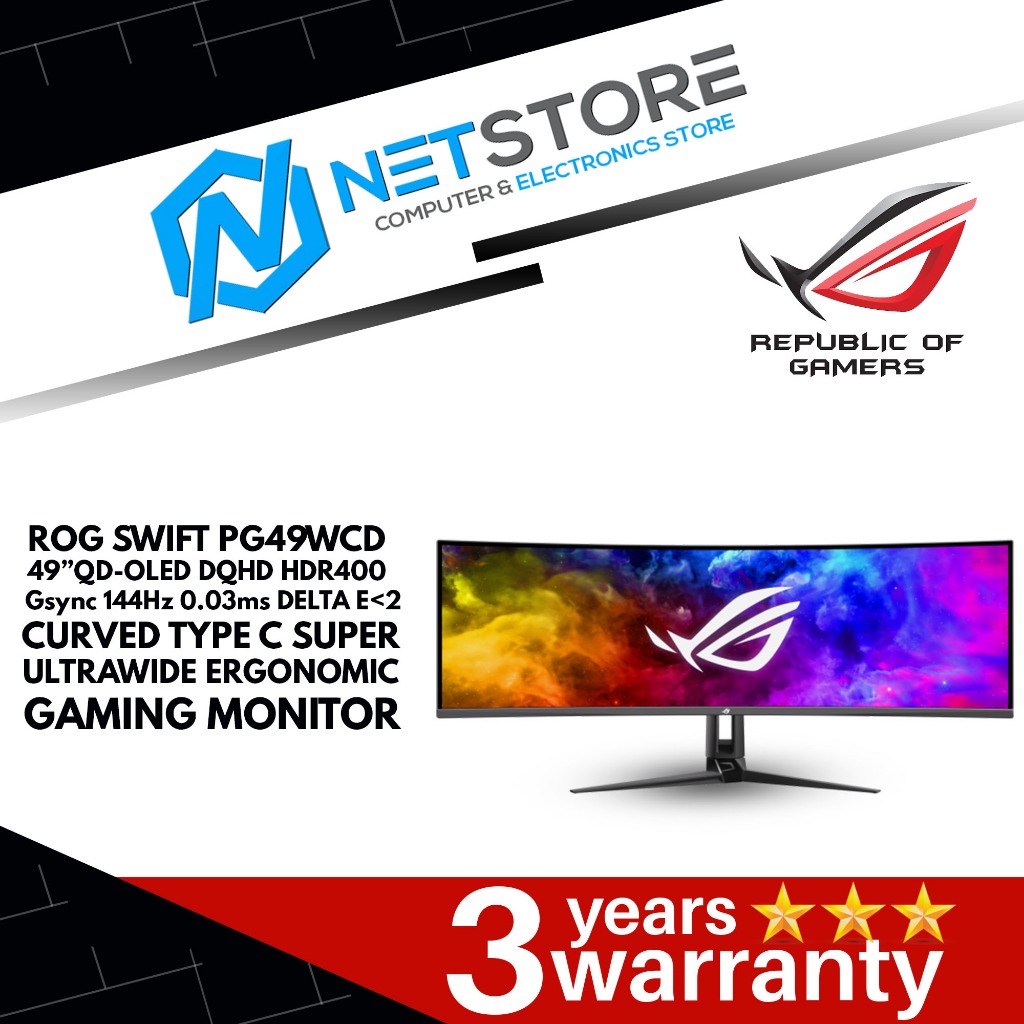 ASUS 49″ ROG SWIFT PG49WCD QD-OLED DQHD HDR400 Gsync 144Hz 0.03ms Delta E