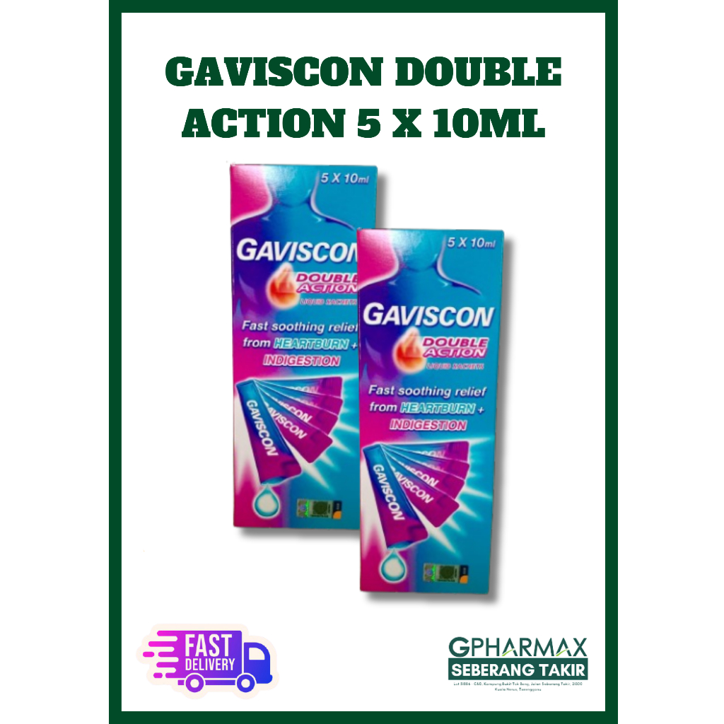 Gaviscon Double Action 5 X 10ML Liquid Sachets For Relief Heartburn ...