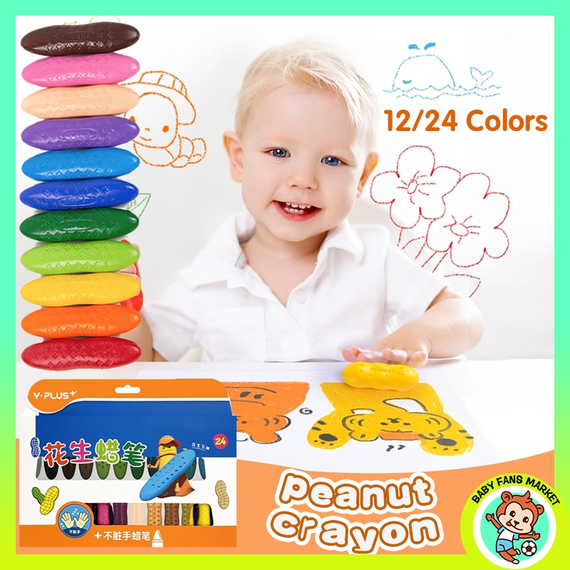 24Colors Peanut Crayon for Kids Non-Toxic Safe Washable Magic Crayon ...