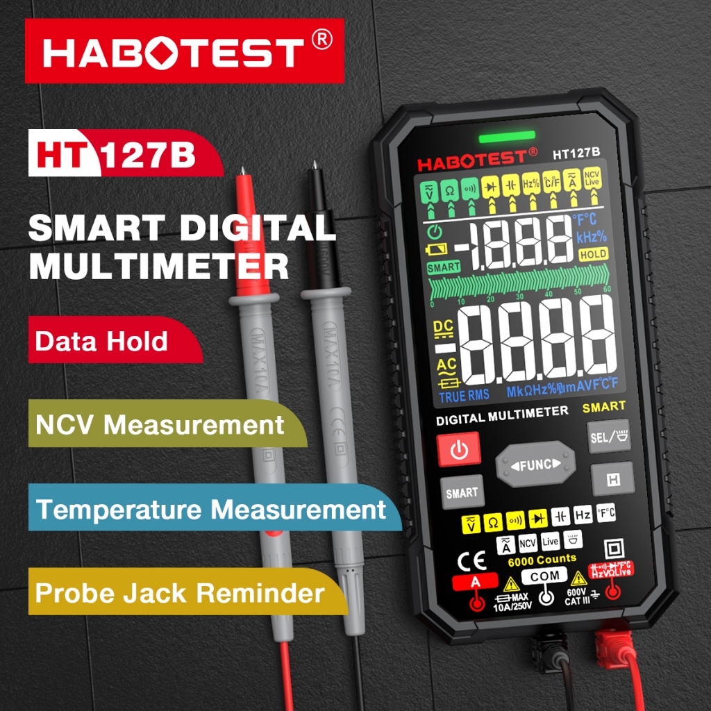 HABOTEST🔥HT127 Smart Digital Multimeter 600V AC/DC 6000 Counts NCV True ...