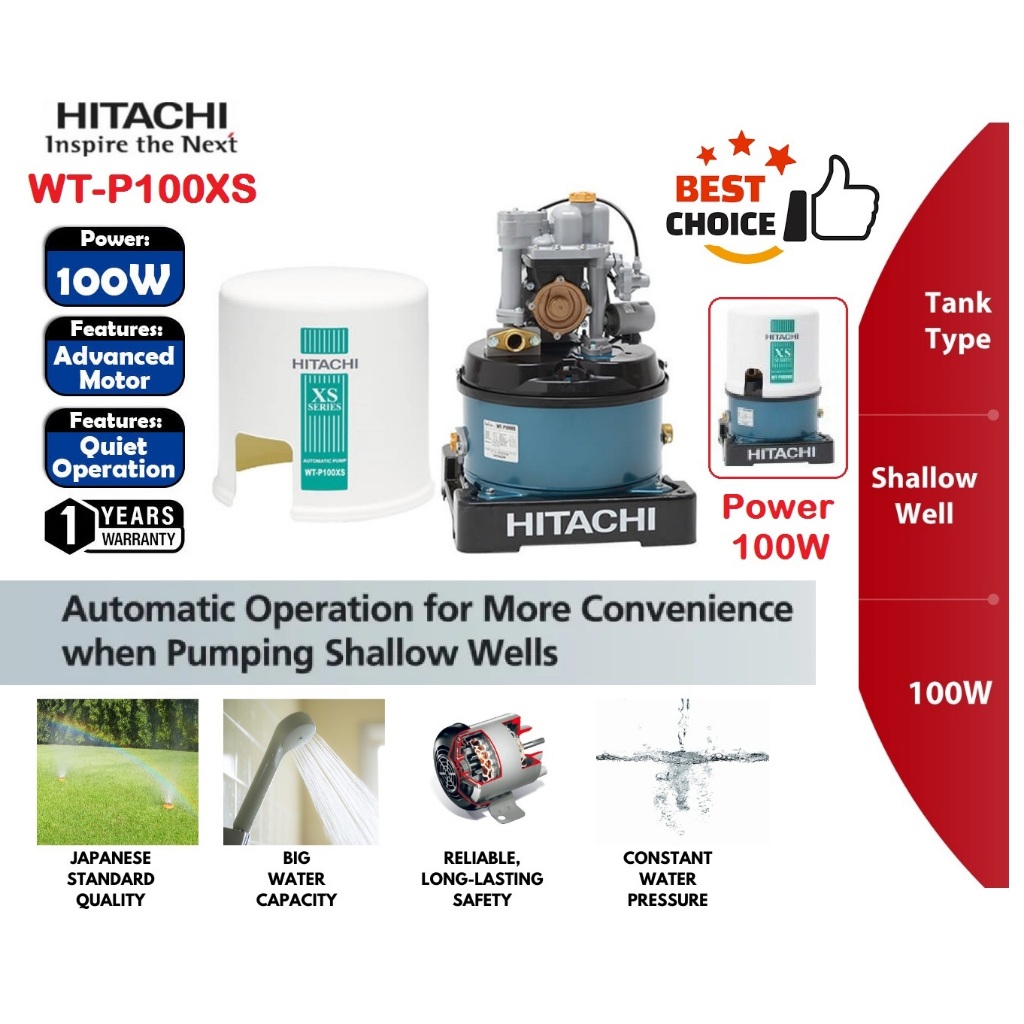 Hitachi WT-P100XS Automatic 100-watt Shallow Wells Booster Pump ...