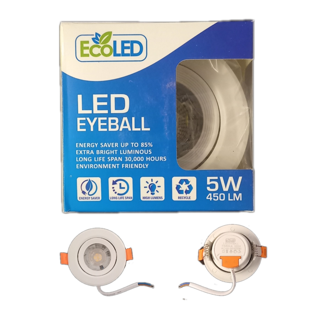 LED Eyeball 5 Watt 450ML, EcoLED , Energy Saver 3000k , AC220 - 265V 50 ...