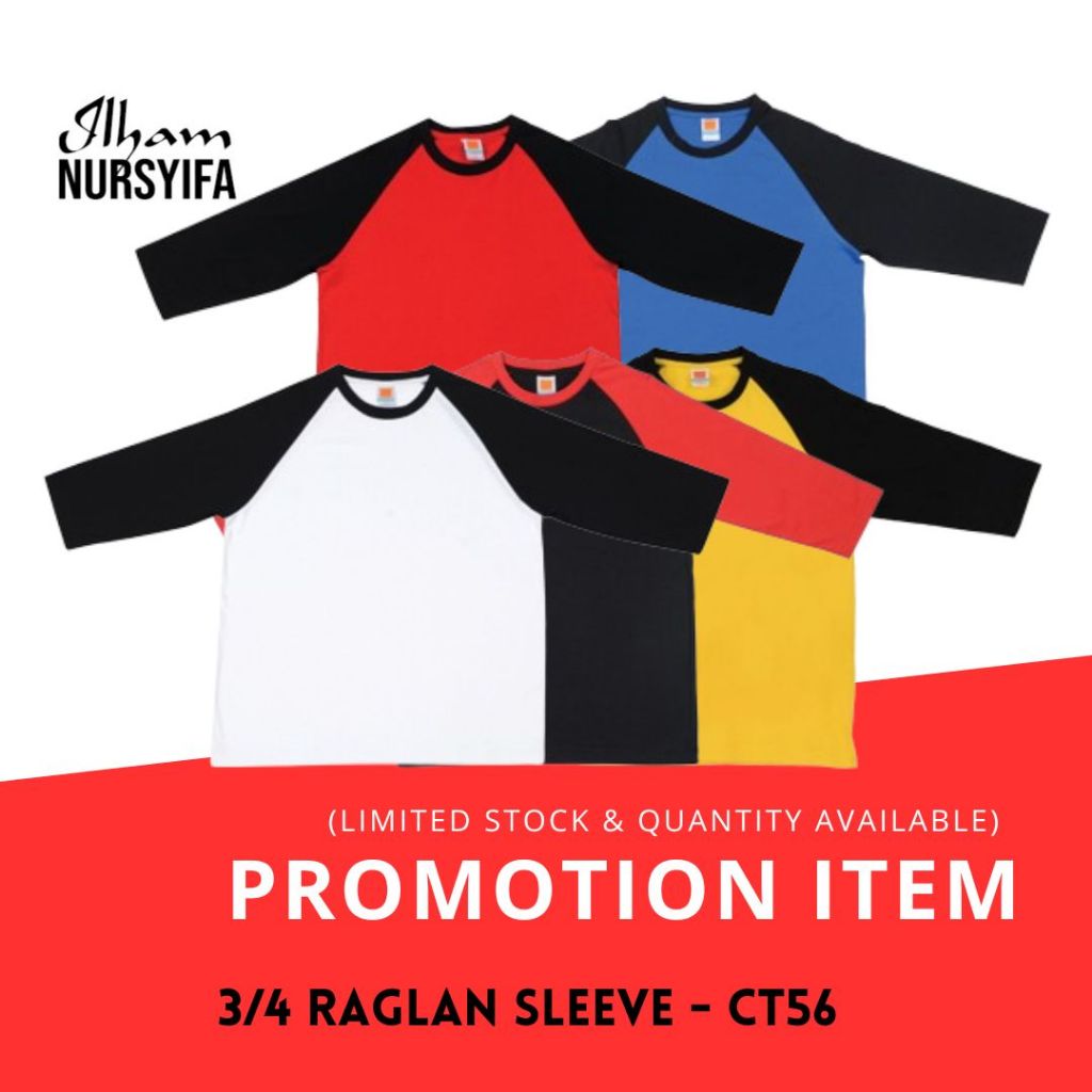 Oren Sport T-shirt 3/4 Raglan Sleeve Round Neck - CT56 (Limited Stock ...