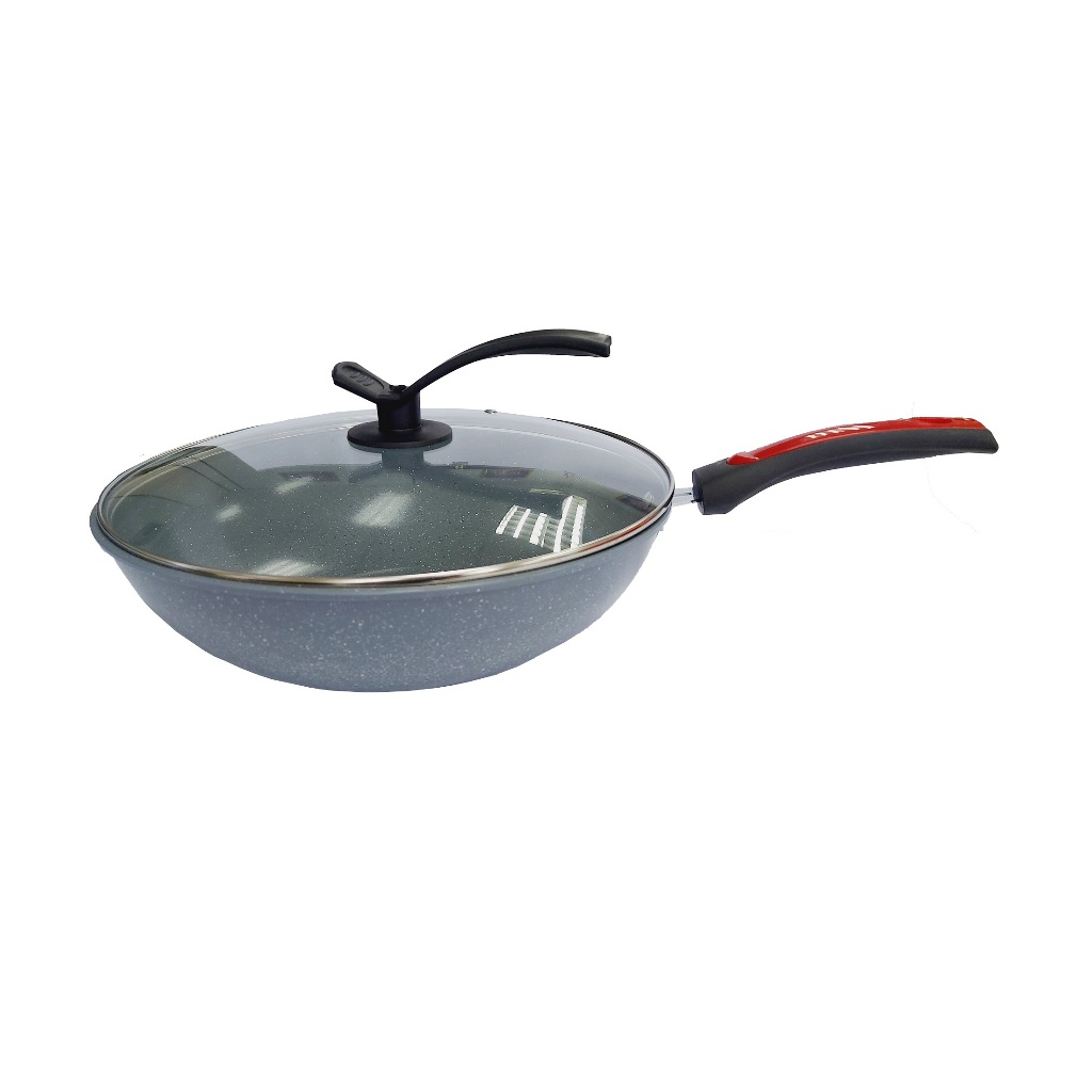 ***Ready-Special ***【B30-7】Marble Stone Wok Pan With Glass Lid / 不沾炒锅 ...