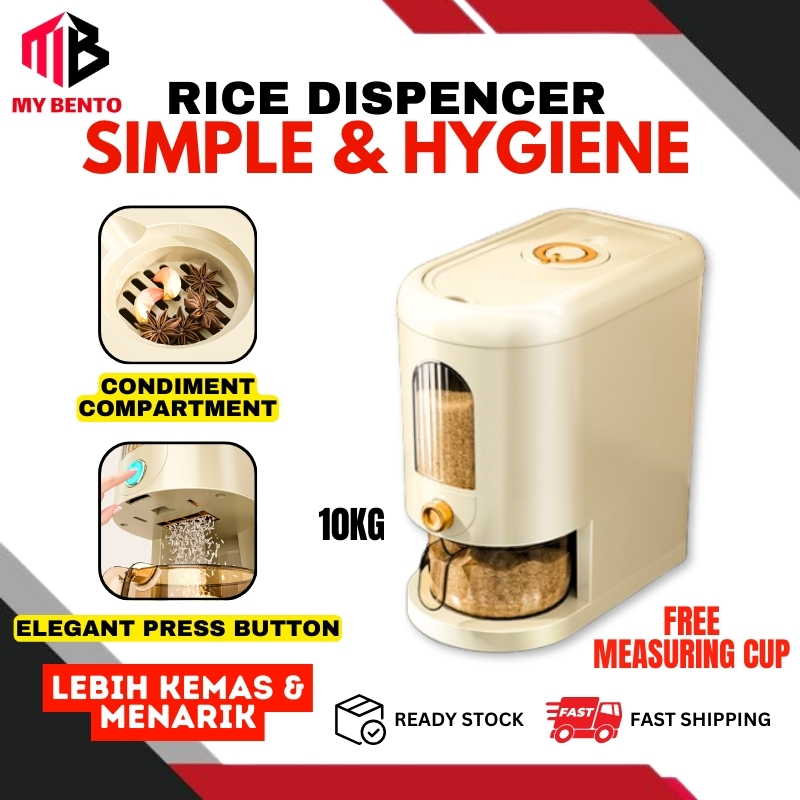 【MY BENTO】Rice Dispenser Storage 10KG Nano Bucket Insect Moisture Proof ...