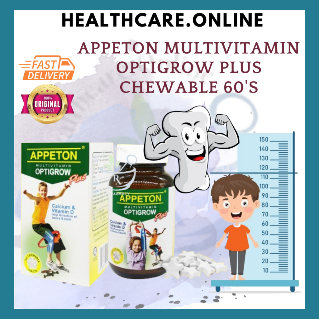 APPETON MULTIVITAMINS OPTIGROW PLUS CHEWABLE TABLETS 60's [ CALCIUM ...