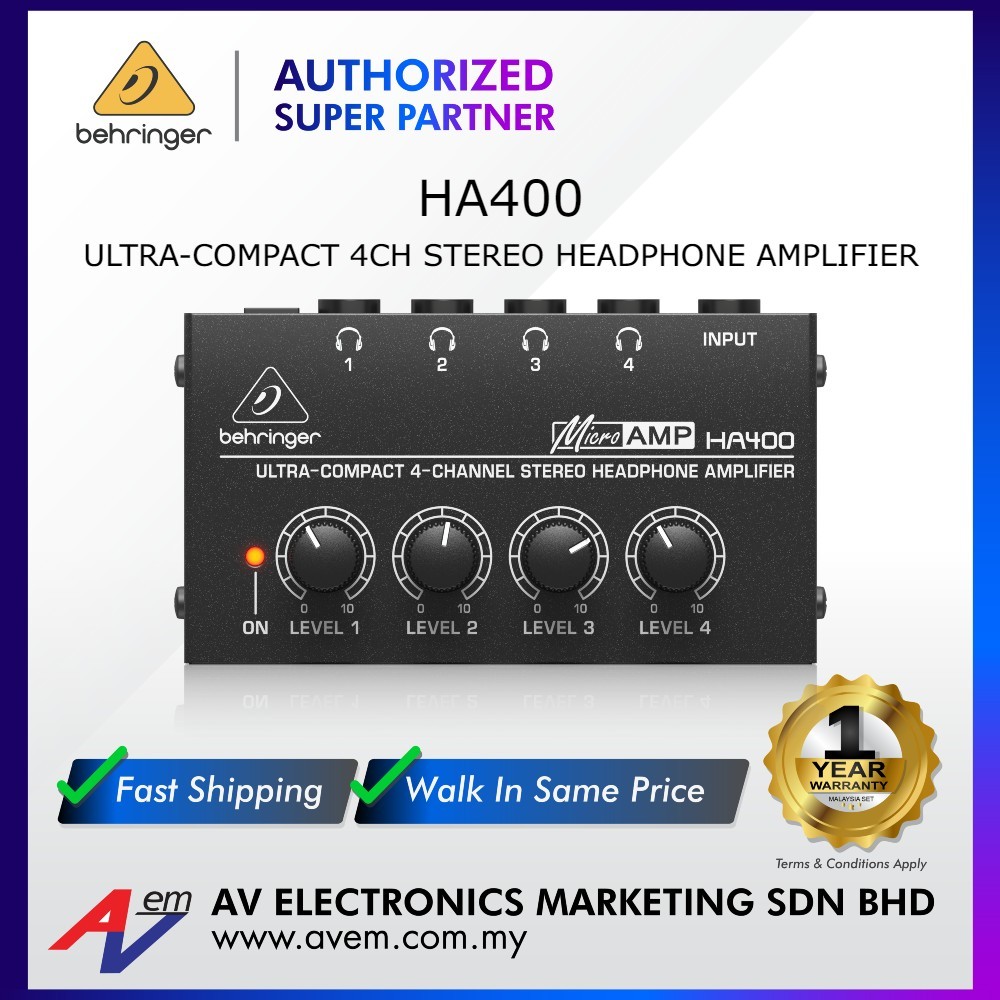BEHRINGER MICROAMP HA400 Ultra-Compact 4-Channel Stereo Headphone ...