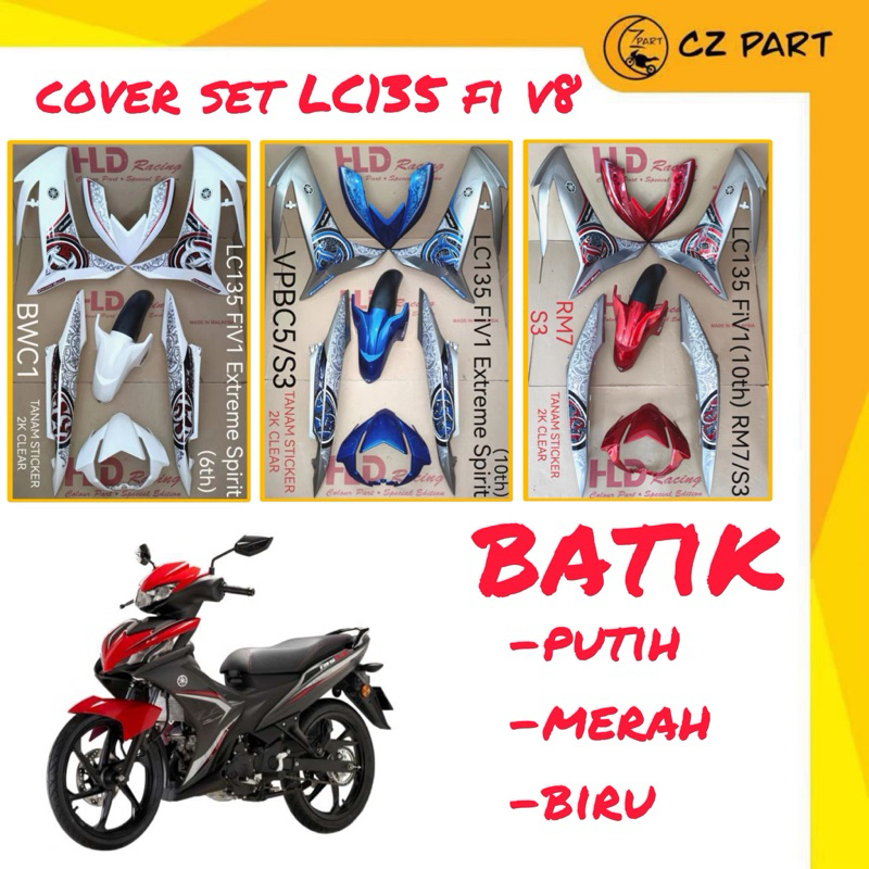 HLD LC135 FI V8 BATIK JUPITER 2K clear EXTREME SPIRIT TANAM STICKER BODY SET COVER SET MERAH ...