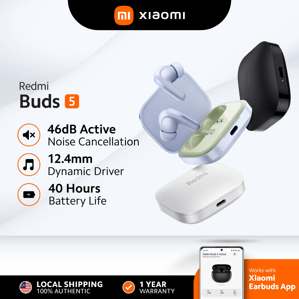 Redmi Buds 5 | TWS | 46dB ANC | Dual-Device Connectivity | AI Noise ...