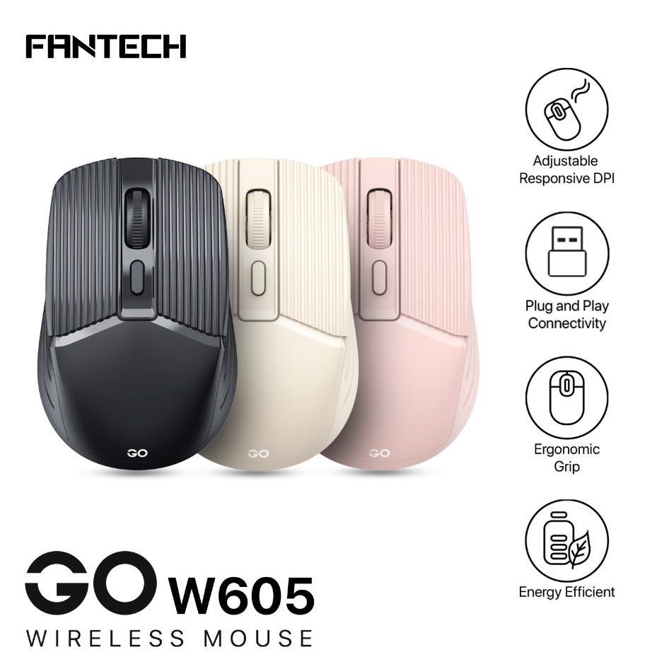 Fantech GO W605 BEIGE / BLACK / PINK Wireless Mouse Mice for OFFICE ...