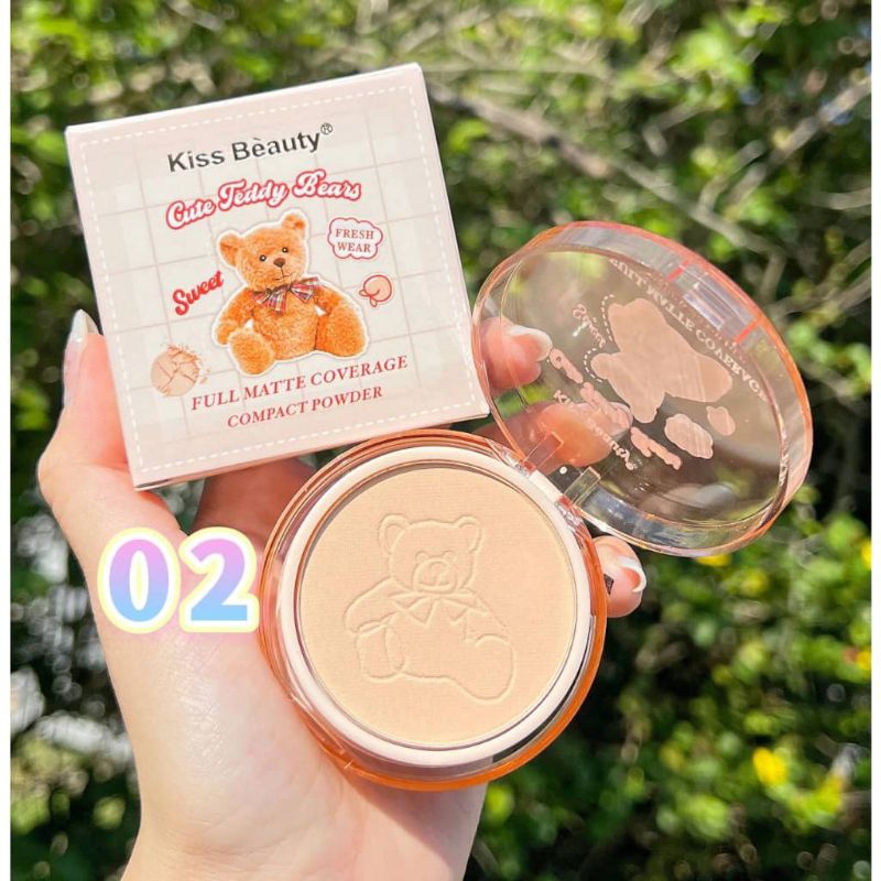 KISSBEAUTY CUTE TEDDY.BEAR COMPACT POWDERfull matte coverage | Shopee ...