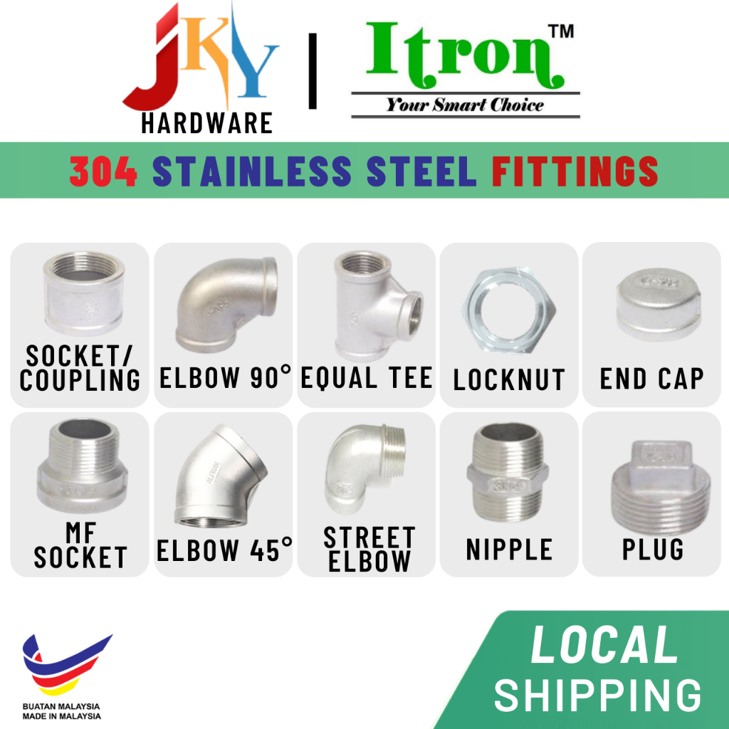 SUS304 Stainless steel Fitting 1/2" 3/4" 1" Elbow Socket Nipple Tee ...