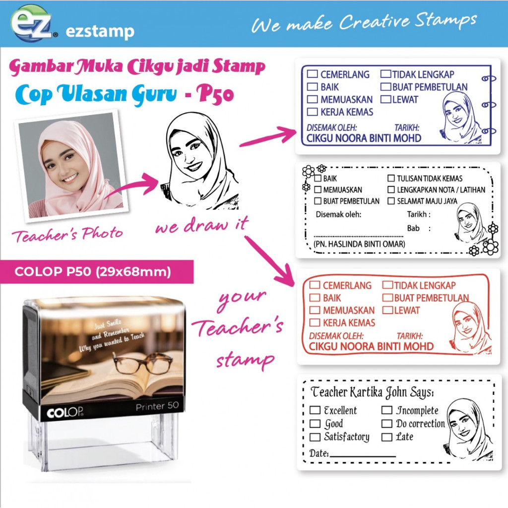 ⭐Cop Muka EZ Teacher Stamp/Cop Ulasan Cikgu/Pentaksiran Bilik Darjah ...