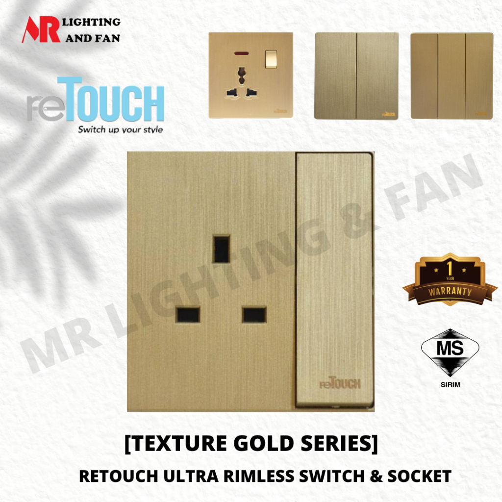 [RETOUCH] TEXTURE GOLD SERIES ULTRA RIMLESS SWITCH & SOCKET WITH SIRIM ...