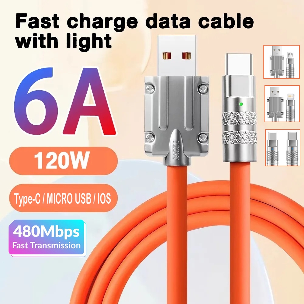 【120W 6A】Super Fast Charge Cable 1M Durable Zinc Alloy Quick Charge ...
