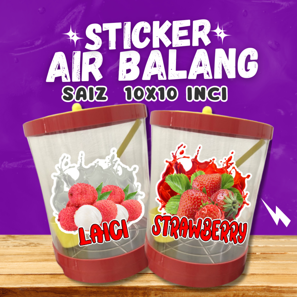 Sticker Air Balang Buah Buahan - Kalis Air, Tahan Lama, Menawan! Boleh ...