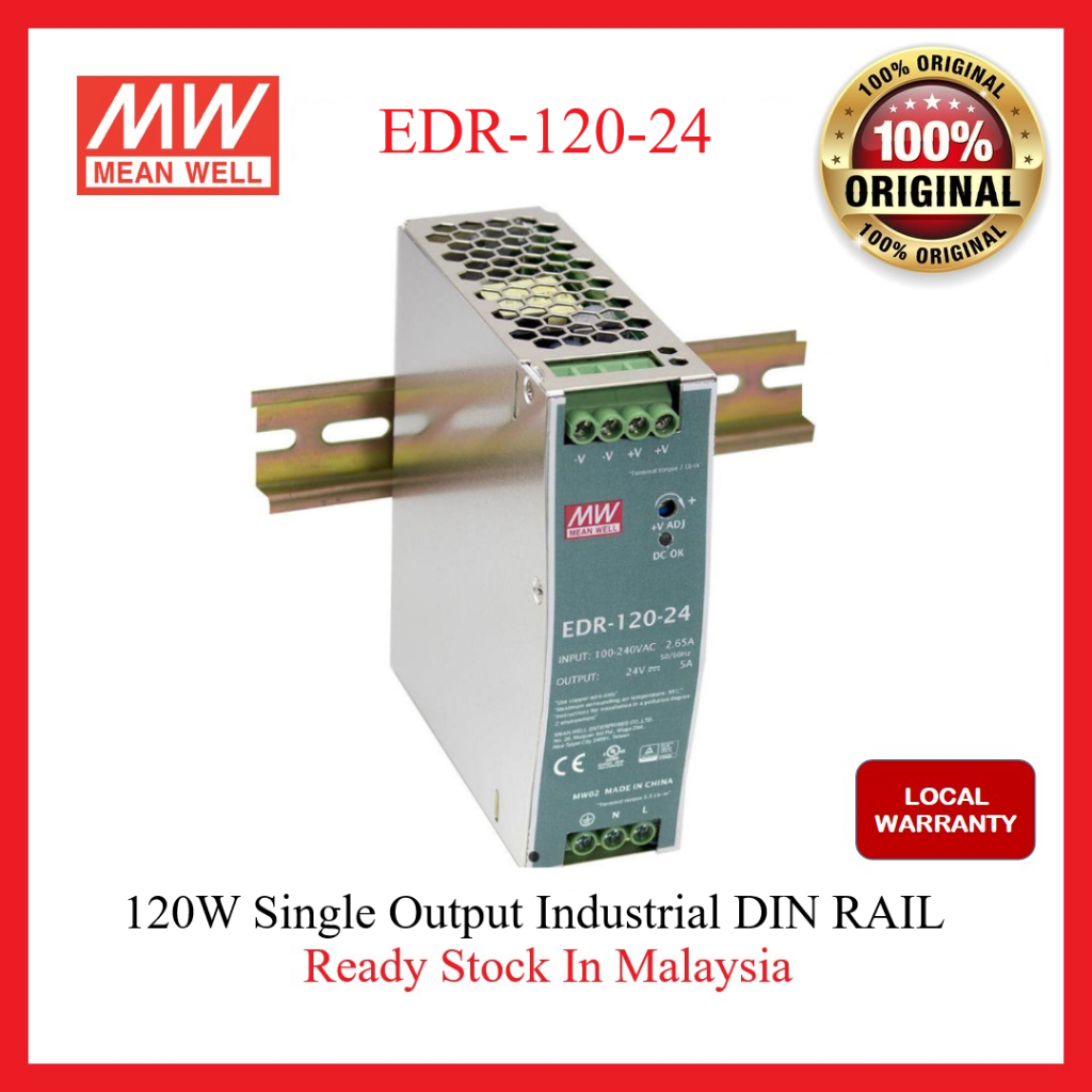 Mean Well EDR-120-24 din rail power supply 120W, 24V/5A | Shopee Malaysia