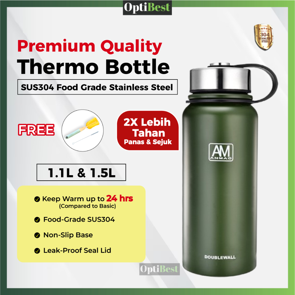 OPTIBEST 304 Stainless Steel Hot Cold Thermos Flask Bottle Vacuum ...