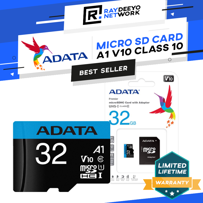 Adata Micro SD Card Class 10 V10 A1 Highspeed SD Card (16GB/32GB/64GB/128GB/256GB) [100MB/s/SD ...