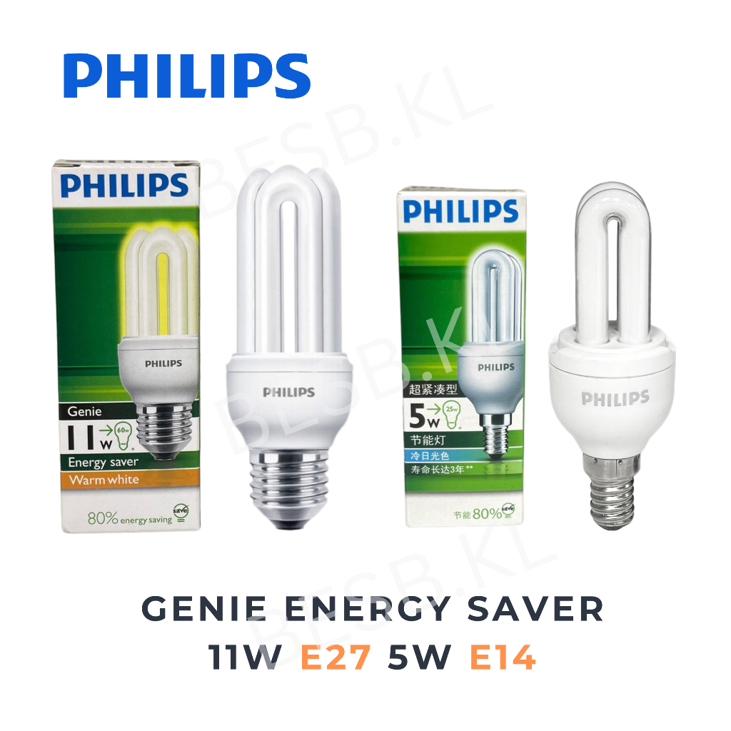 PHILIPS Genie Energy Saver Light Bulb 5W E14 Cool Daylight 11W E27 Warm White | Shopee Malaysia