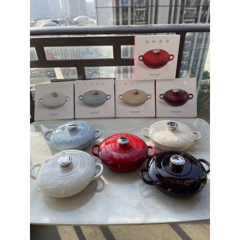 New Smeg Collection Pot 26cm Casserole Cast Iron Pot | Shopee Malaysia