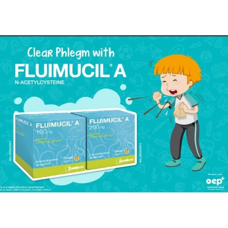 Granules Fluimucil A 100mg/200mg Sachet to clear phlegm/ Orange Flavour ...