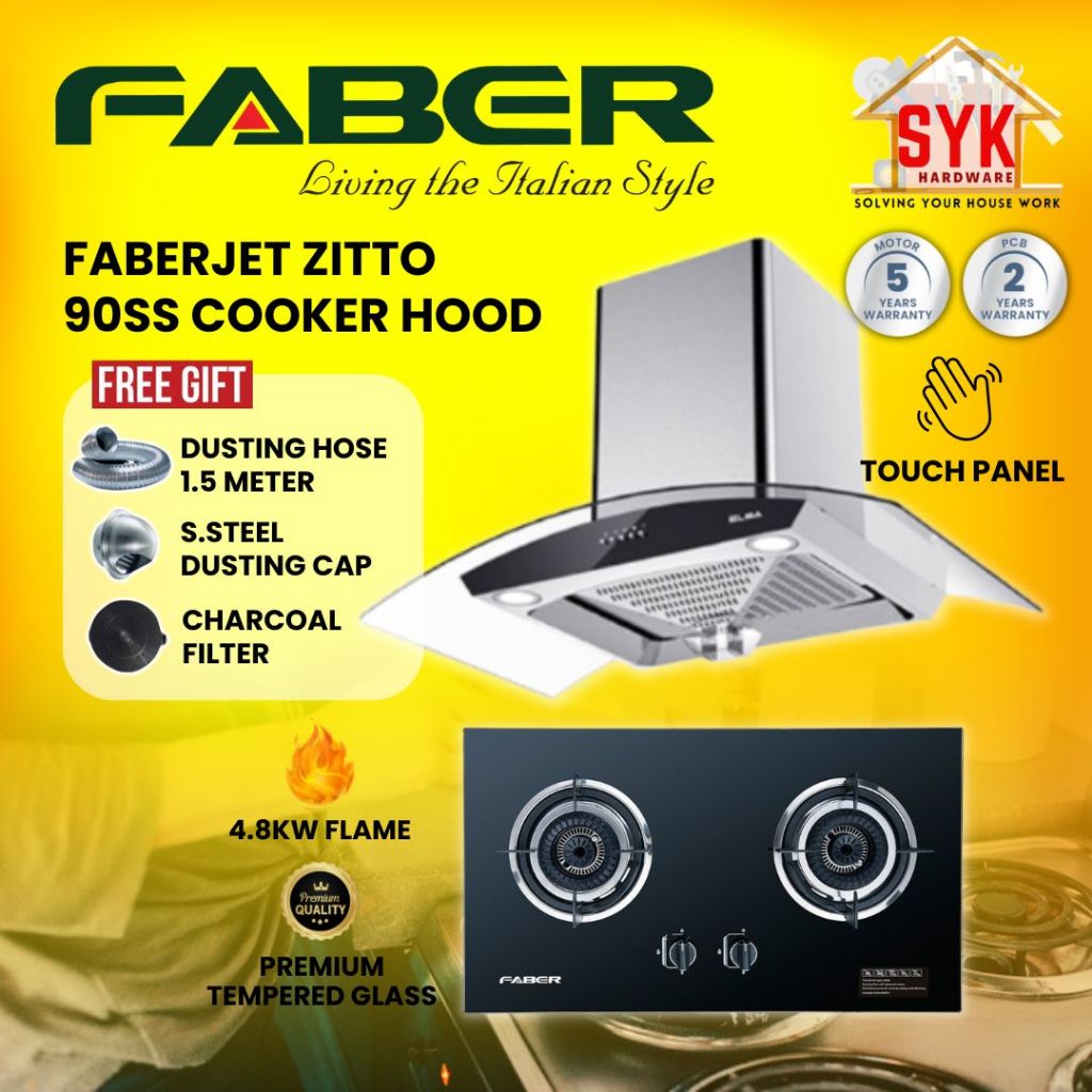 SYK Faber Kitchen Cooker Cooktops Hood and Hob Set FABERJET ZITTO 90SS ...