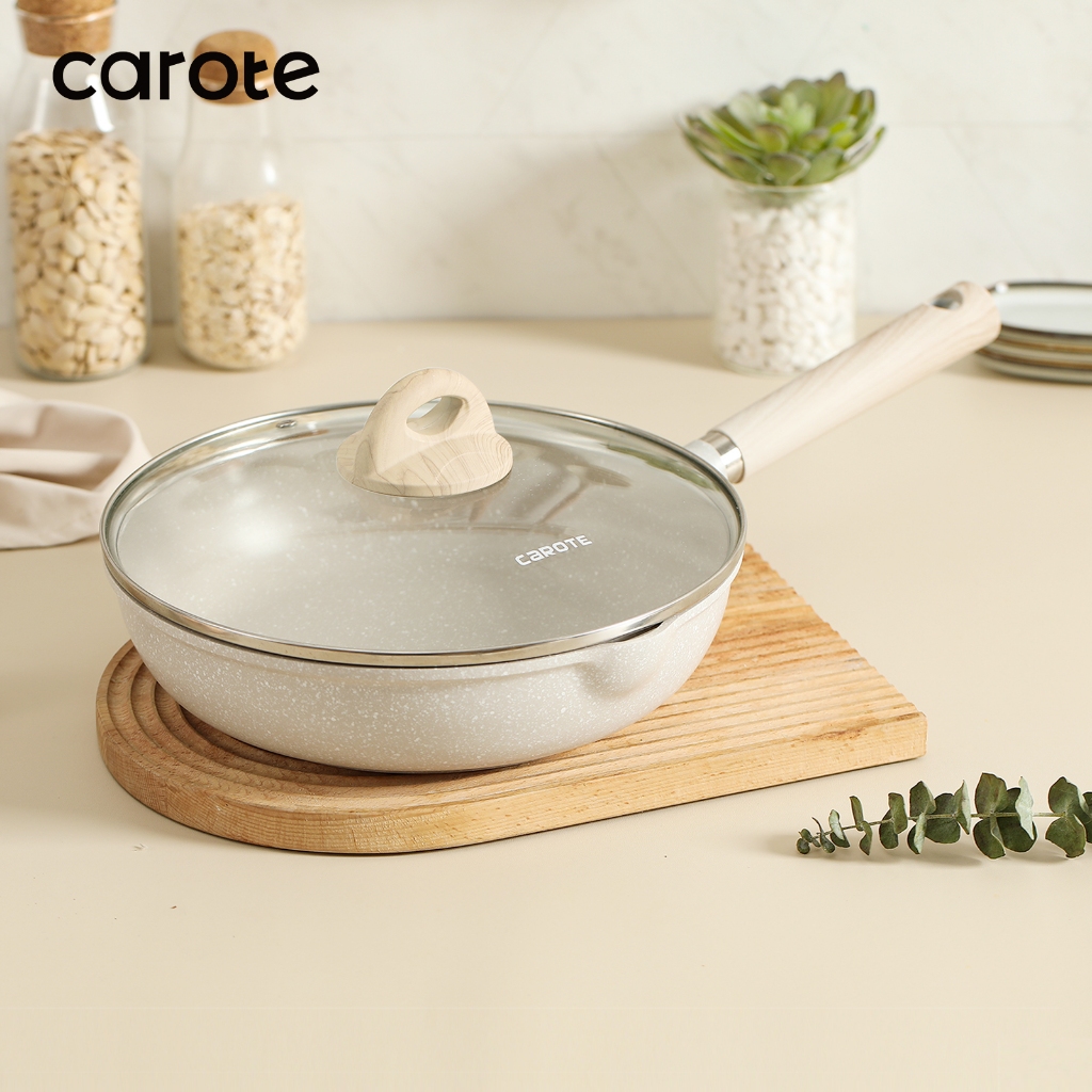 CAROTE Non Stick Frying Pan Cooking Egg Flat Pan Kawali Wok Die-Cast ...