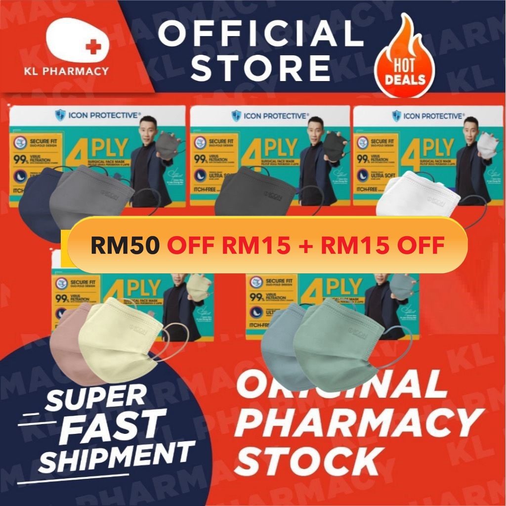 ICON PROTECTIVE Duo-Fold 4PLY Surgical Face Mask Adult 50's BOX (Autumn ...