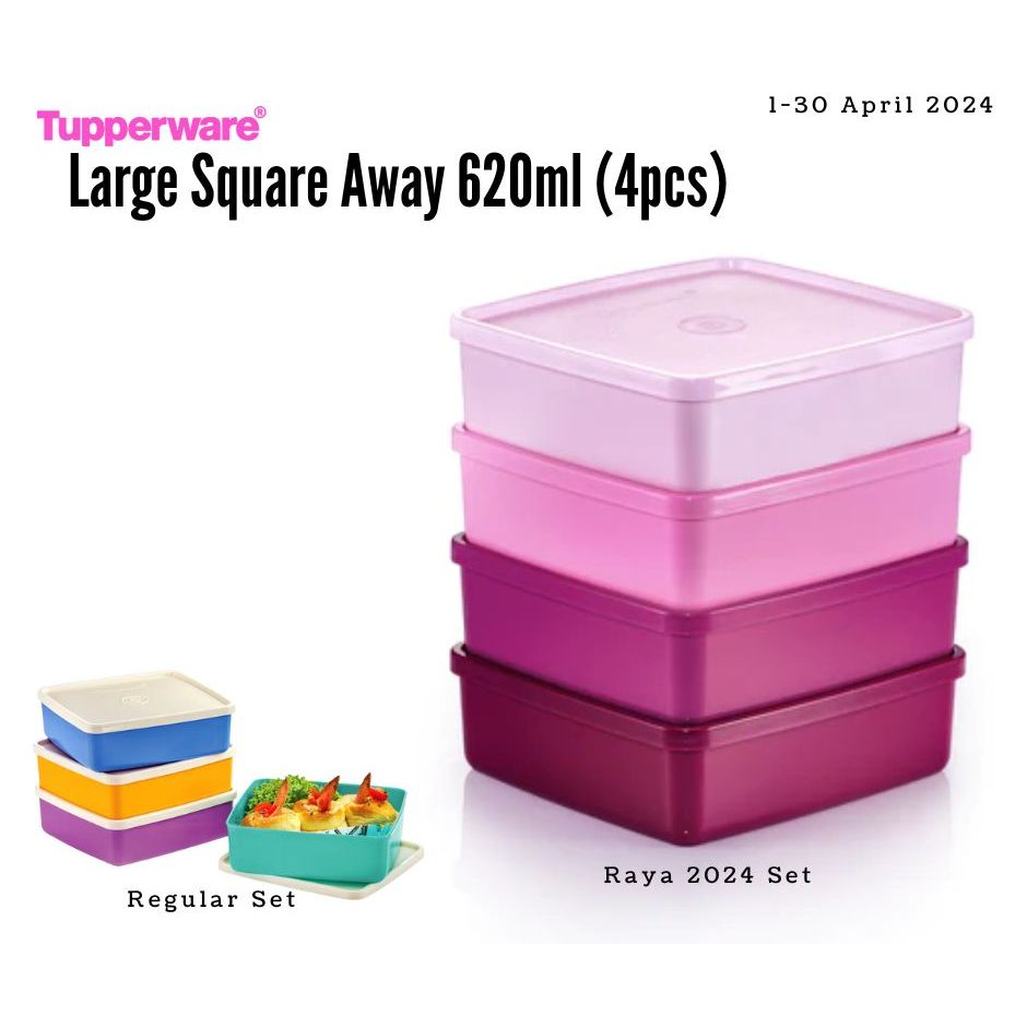 Tupperware Large Square Away 620ml Bekal Makanan Sekolah Food Container ...