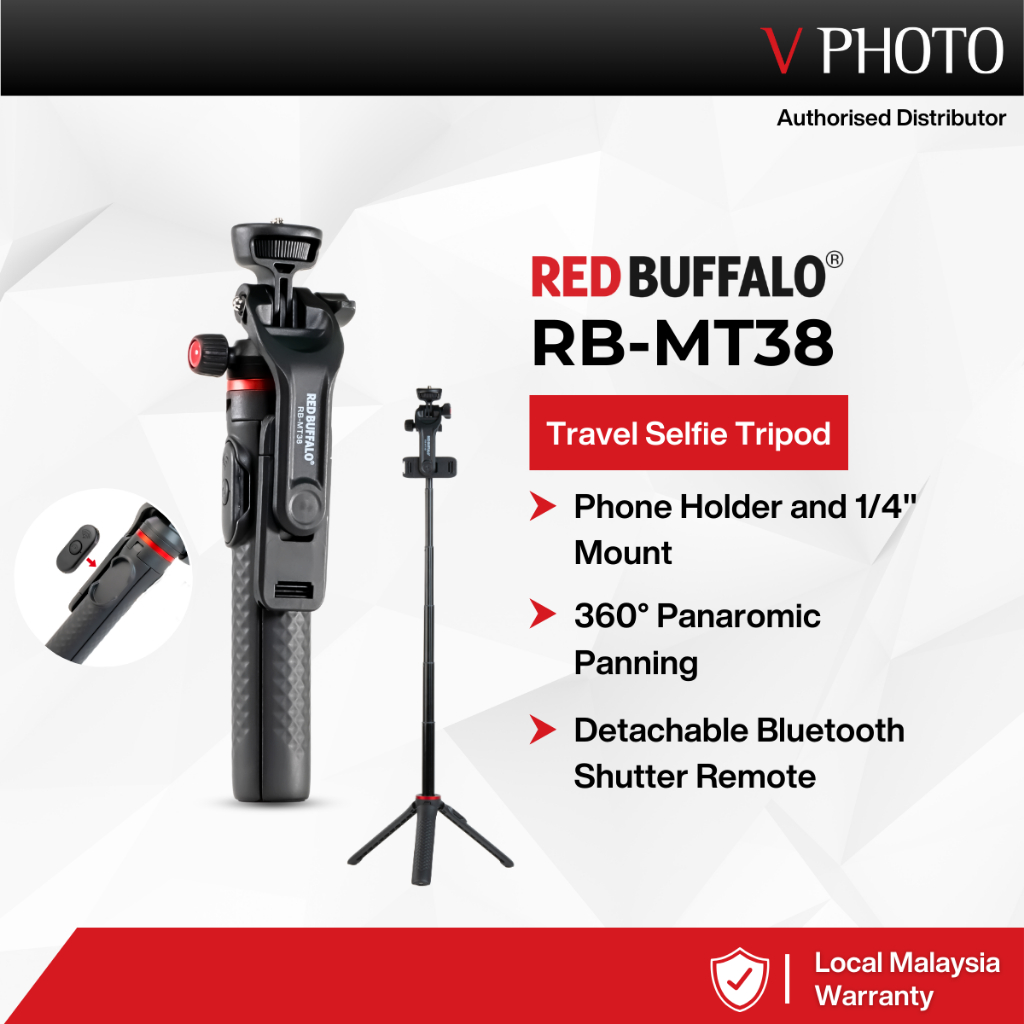 RED BUFFALO RB-MT38 EXTENDABLE HANDHELD TRAVEL SELFIE TRIPOD WITH ...