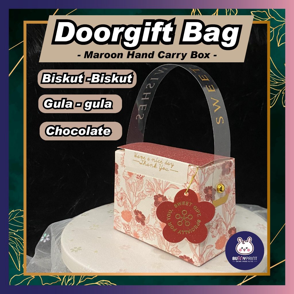 Maroon Hand Carry Box- Goodies Box - Kotak Cenderahati - Gift Box ...
