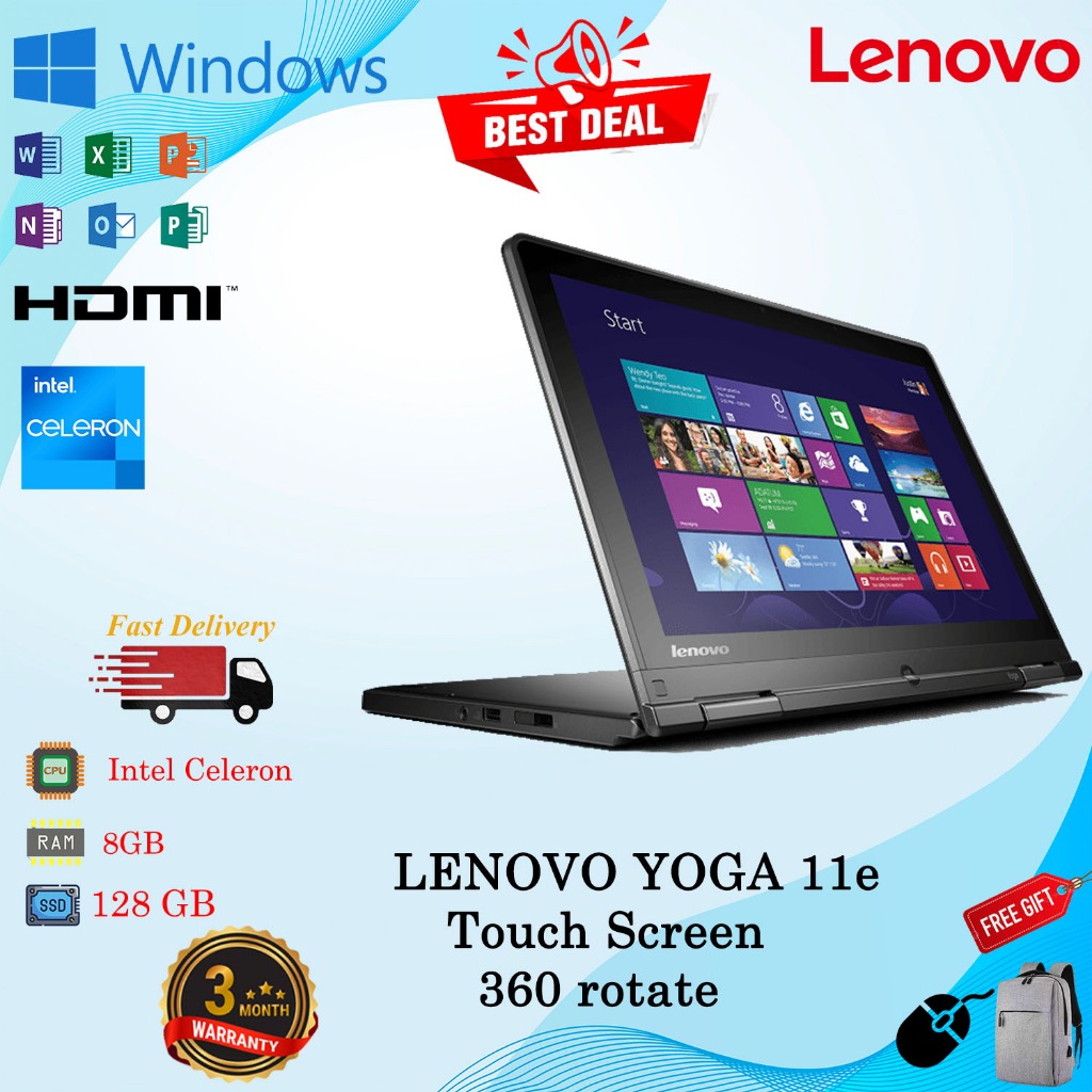 (LAPTOP READY STOCK ) Lenovo Yoga 11e Intel Celeron 8GB Ram ,128 GB SSD ...