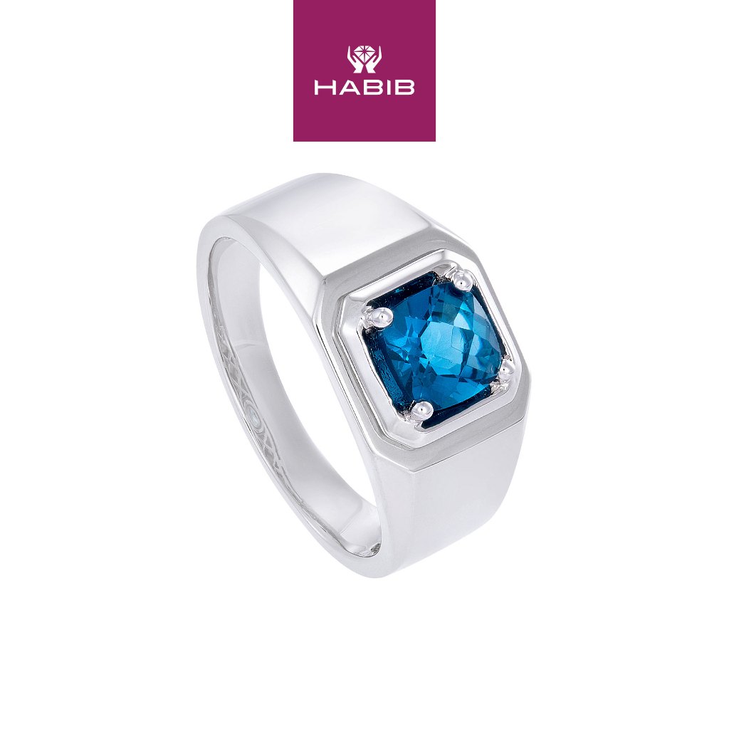 HABIB Cushion Blue Topaz Men's Ring in 925 Silver Palladium A05480222 ...