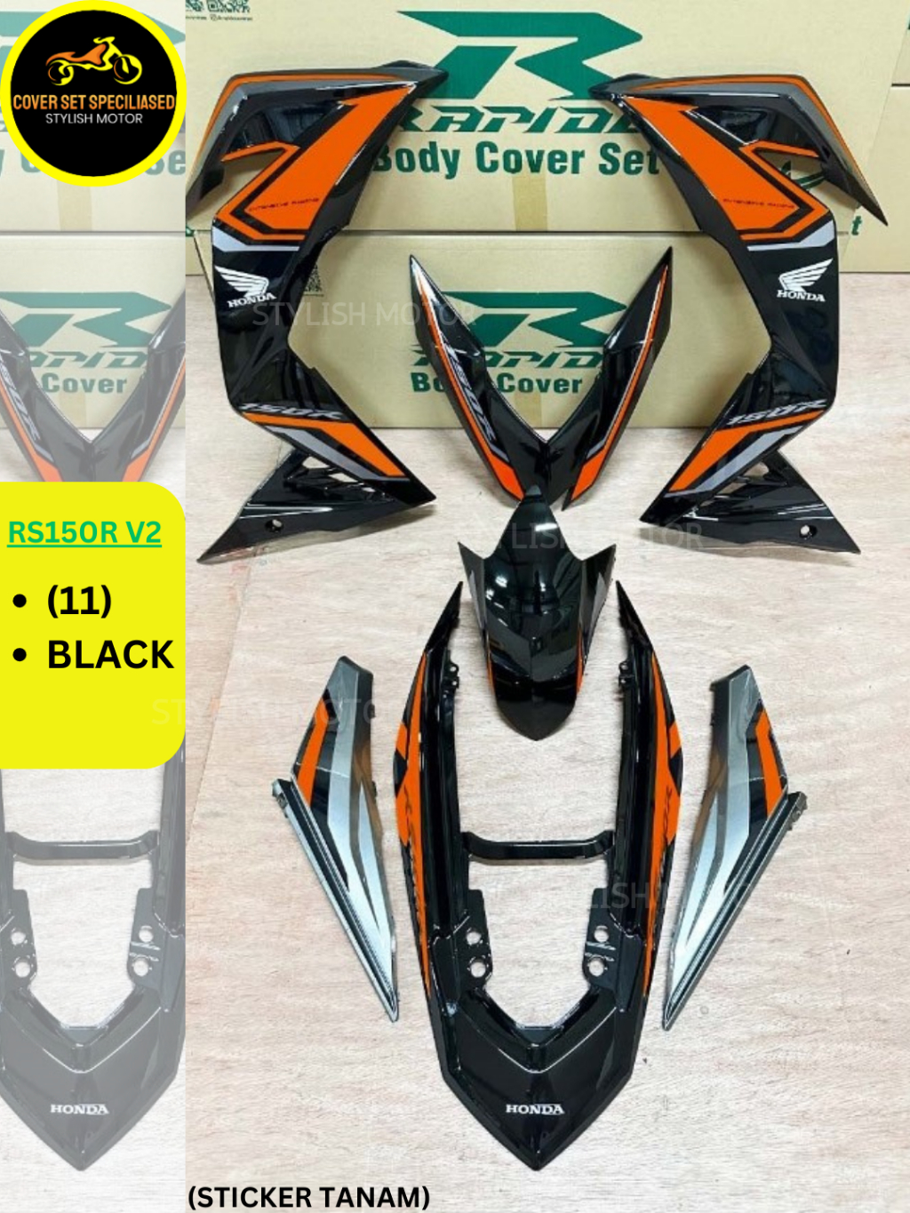 (STICKER TANAM/AIRBRUSH) RAPIDO COVER SET HONDA RS150 RS150R V2 V3 (11) BLACK | Shopee Malaysia