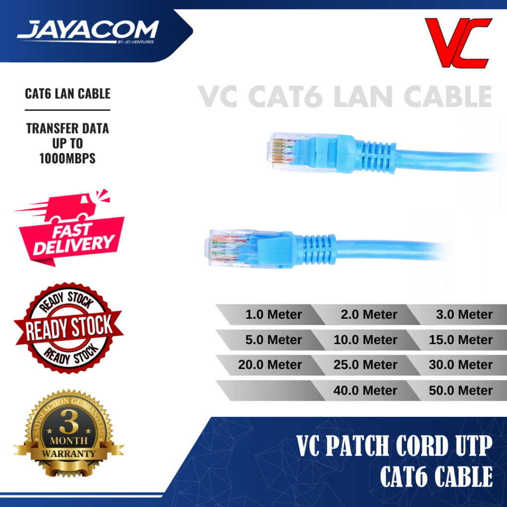 VC CAT 6 LAN Cable Patch Cord UTP (1m / 2m / 3m / 5m / 10m / 15m / 20m ...
