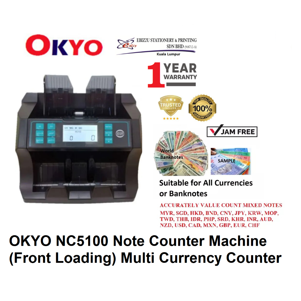 OKYO NC5100 Note Counter Machine (Front Loading) Multi Currency Counter ...