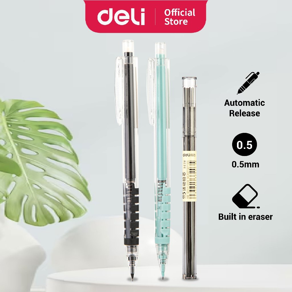 Deli Mechanical Pencil Fully Automatic Release Lead Pensel Tekan Picit ...