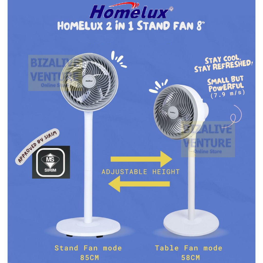 Homelux 2 in 1 Stand Fan (8") | Adjustable Fan | Sirim Approved Table Fan | Kipas Berdiri ...