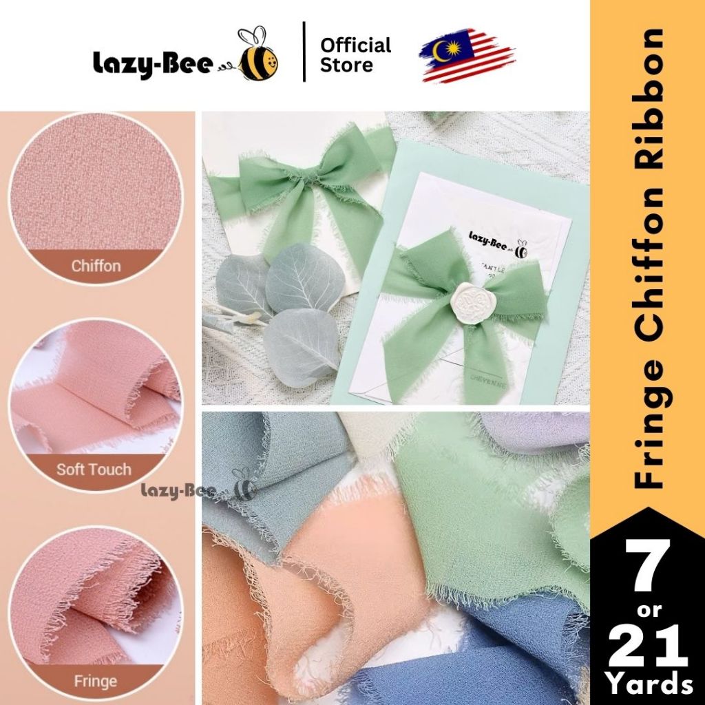 LAZY BEE Premium Chiffon Silk Ribbon 3.8cm Gift Wrap Party Deco Riben ...