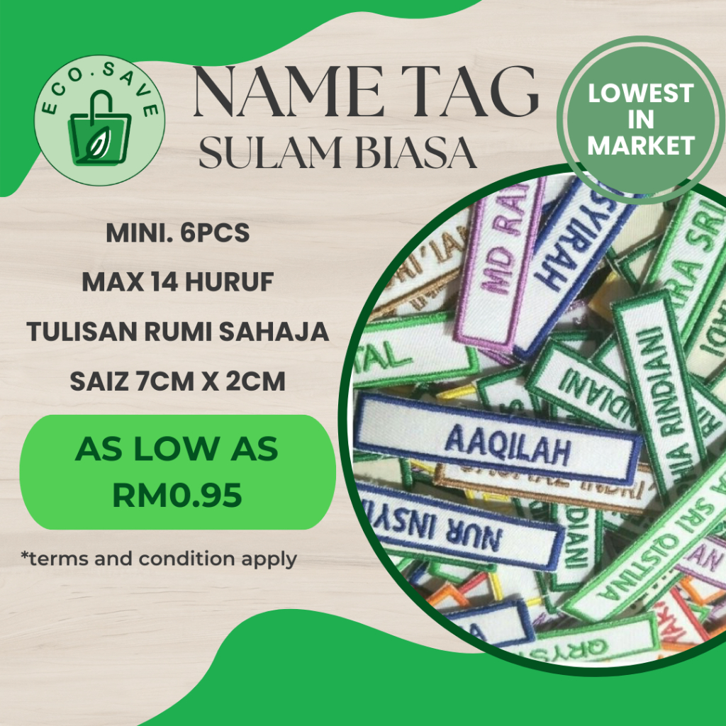 Tag Nama Sulam Murah untuk Pelajar Sekolah Tadika Embroidery Name Tag ...