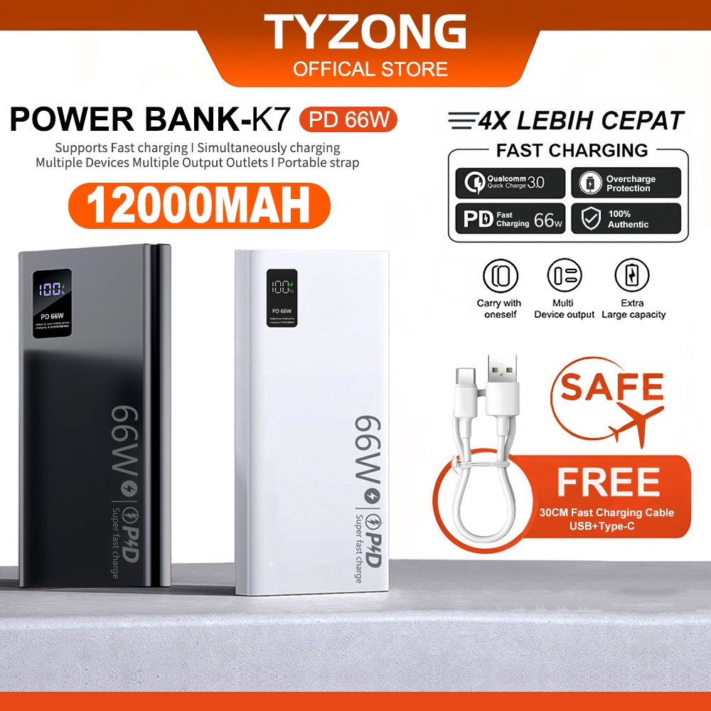 TYZONG High Quality Power Bank K7 4.5A Super Fast Charging Type-C Input USB (12000mAh/30000mAh ...