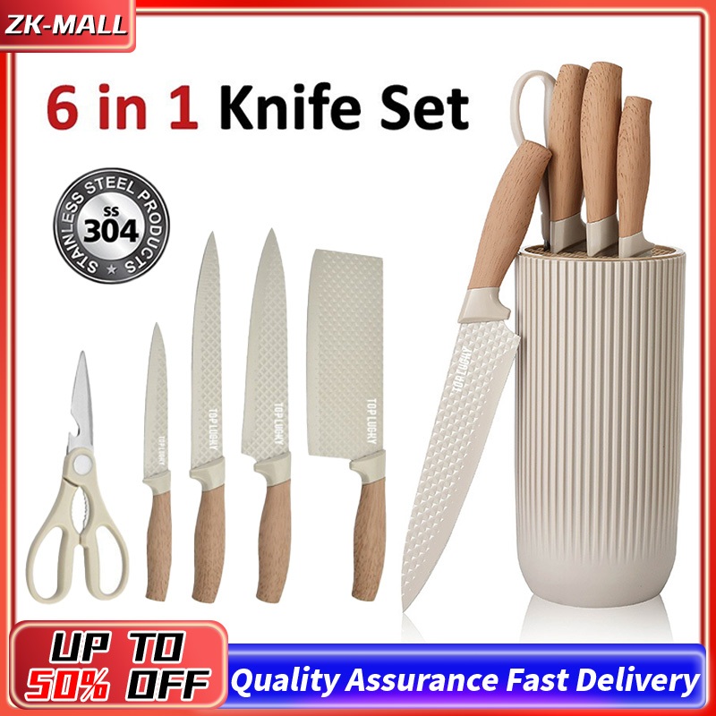 6 IN 1 Knife Set Stainless Steel Kitchen Knife Holder Pisau Dapur Pisau ...