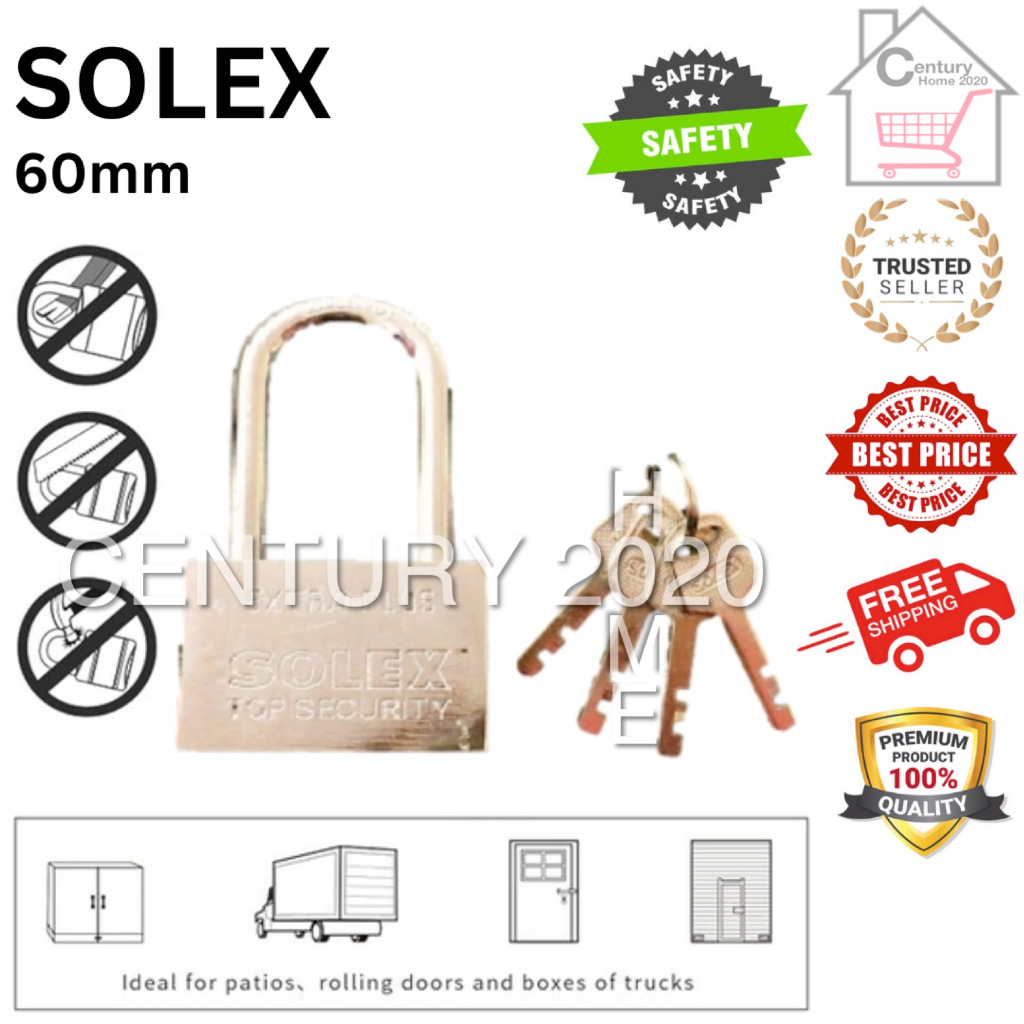 SOLEX Padlock Long Shackle Pad Lock Anti Rust Lock 50mm | Shopee Malaysia