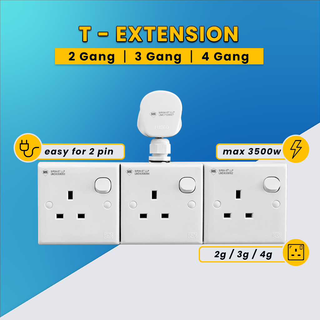 HEAVY-DUTY 2/3/4 Gangs T-Extension T-Adaptor Wire 100% Pure Copper Wire ...